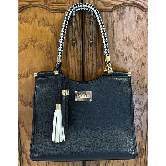 bebe | Bags | Bebe Natalie Braided Handle Satchel Black Vegan Leather ...